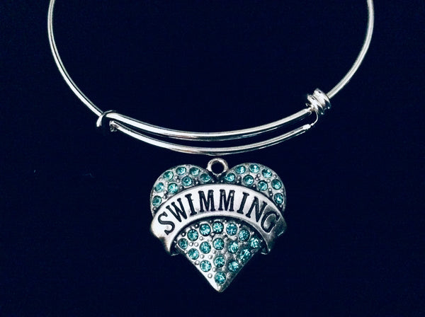 Swimming Charm Bracelet – Teal Crystal Heart Jewelry - Jules Obsession