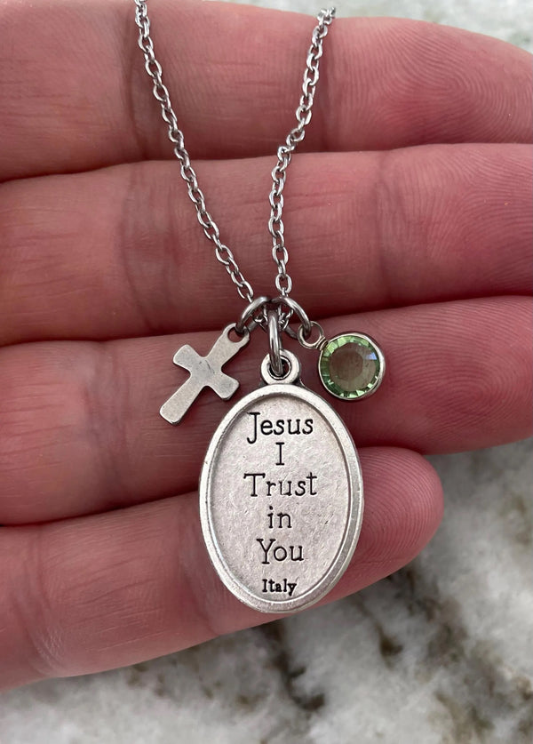 Divine Mercy Necklace Charm Necklace Jesus I Trust In You - Jules Obsession