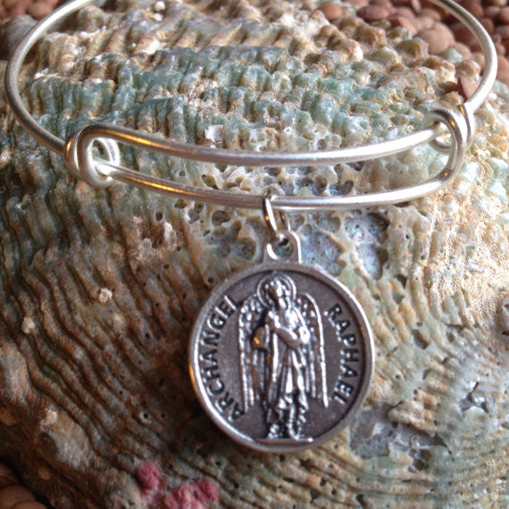 Archangel Raphael Charm with Prayer on Back Silver Expandable Inspirat ...