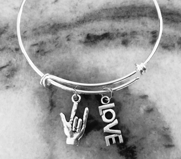 ASL American Sign Language and Love Charm on Expandable Adjustable Wir ...
