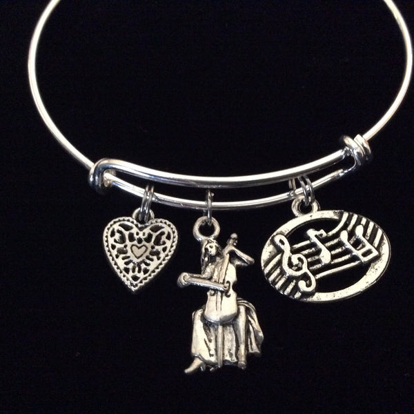 Girl playing Cello Music Notes Expandable Charm Bracelet Cellist Adjus ...