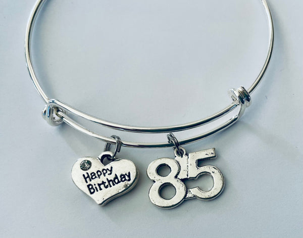 Happy 85th Birthday Silver Expandable Charm Bracelet Adjustable Bangle ...