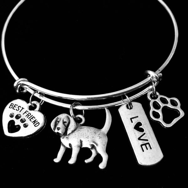 Beagle Dog Expandable Charm Bracelet Silver Adjustable Wire Bangle Gif ...