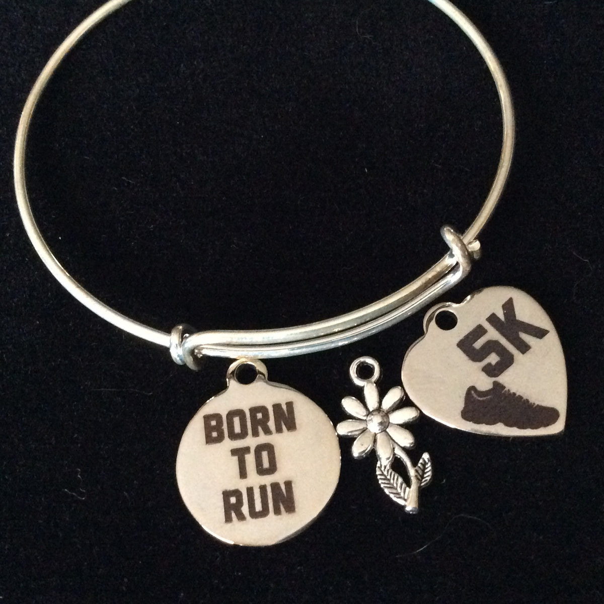 Custom 5K Born to Run Stainless Steel Charms on Expandable Bracelet Ad ...