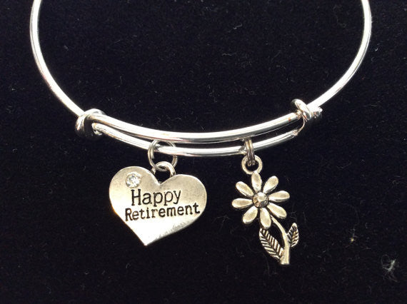 Happy Retirement with Silver Daisy Charm Bracelets Adjustable Bangles ...
